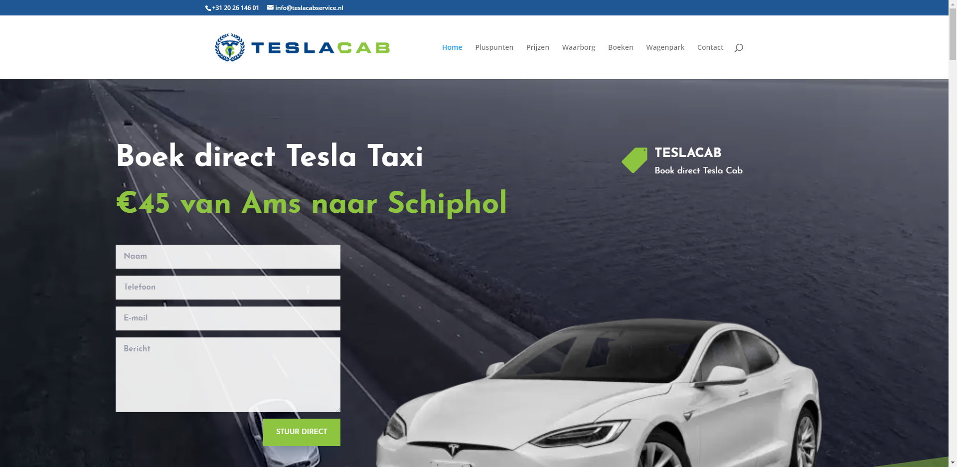 Webdesign en SEO: Tesla Taxi Service - Wveen.com uit Hillegom